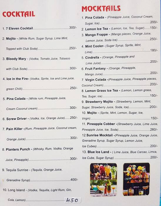 Menu at 7 Eleven Cafe, Anjuna