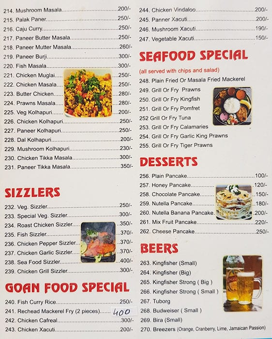 Menu at 7 Eleven Cafe, Anjuna
