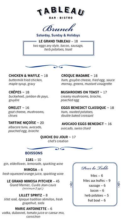 Menu at Tableau Bar Bistro, Vancouver