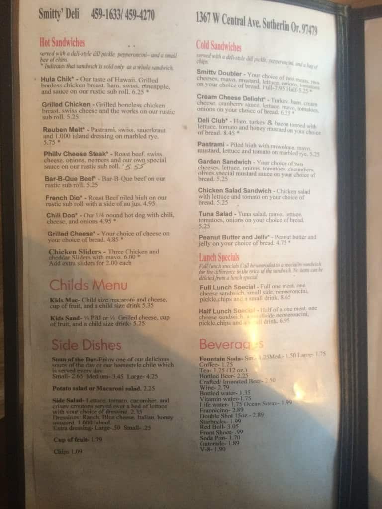 Menu at Smitty's Food Mart & Deli, Sutherlin