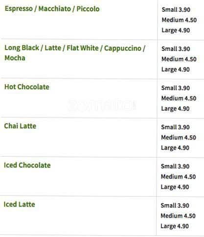 Menu at Garden of Eden cafe, Coolangatta