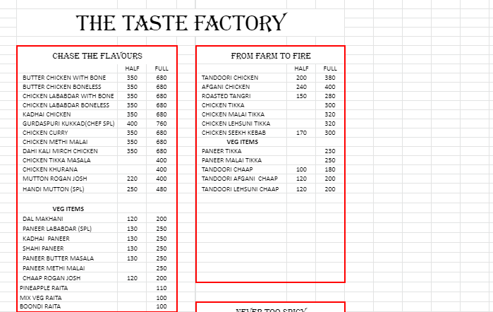 Menu at The Taste Factory, Faridabad