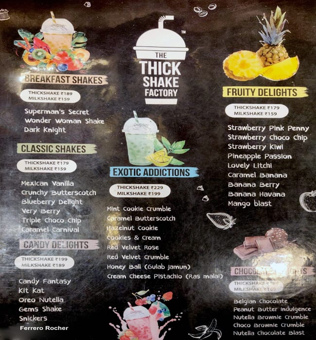 Menu at The Thickshake Factory, Varanasi