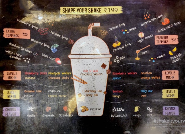 Menu at The Thickshake Factory, Varanasi