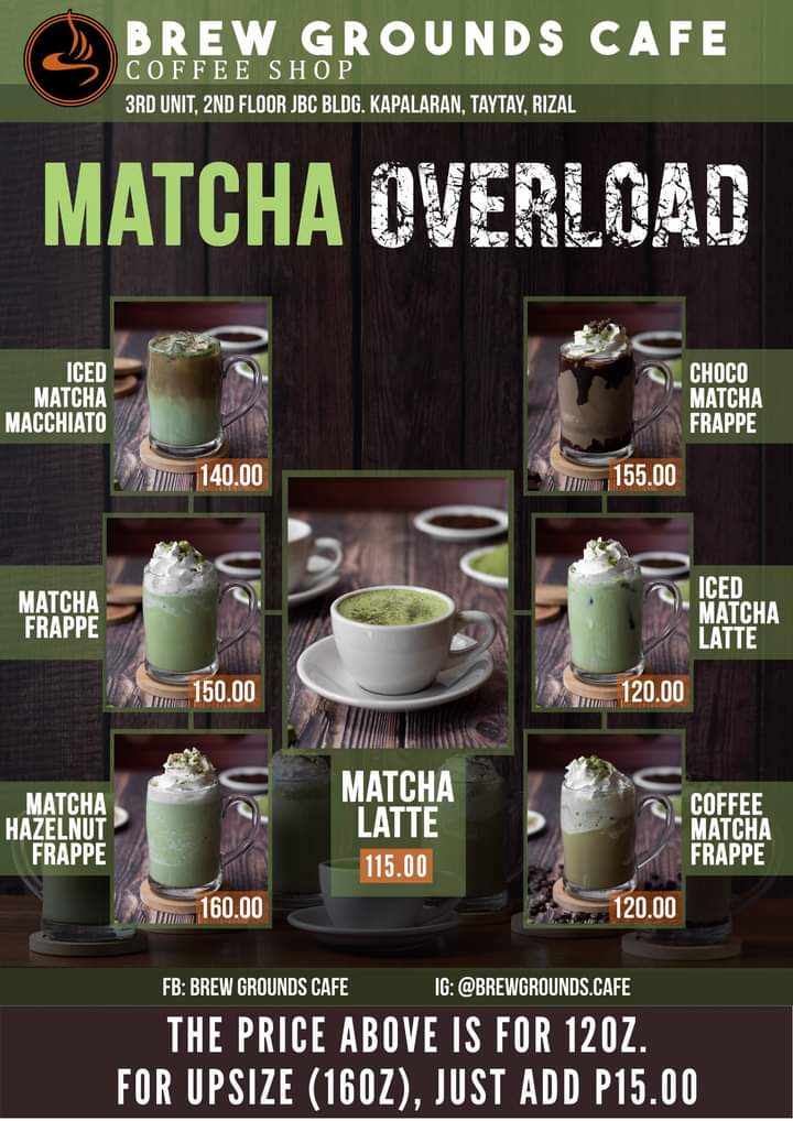 Menu at Brew Grounds Cafe, Taytay