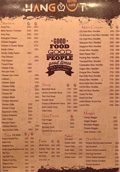 Menu of Hangout Restro Cafe, Manpada, Thane West, Thane