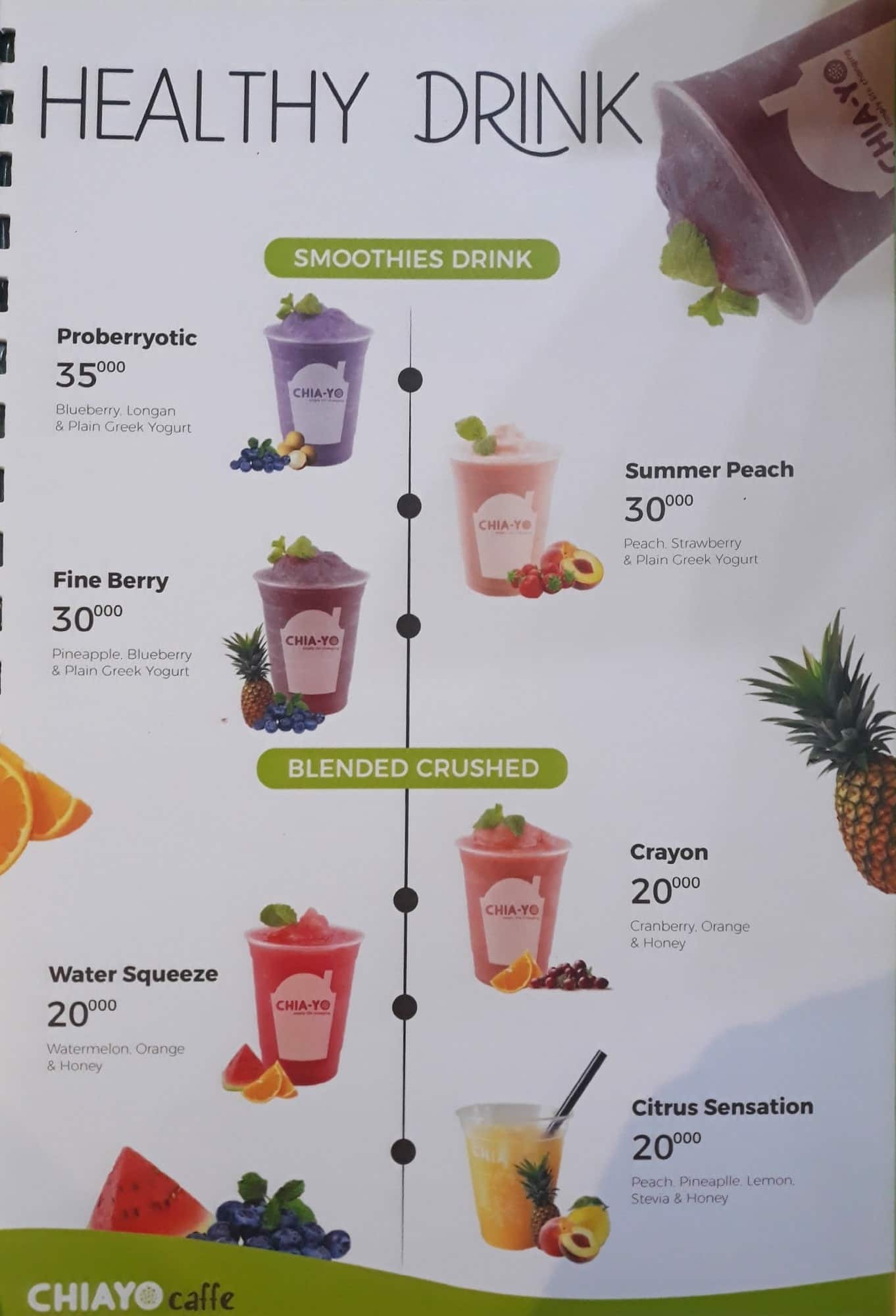 Menu at Chia-Yo, Jakarta, Kemang Village (Lippo Mall)