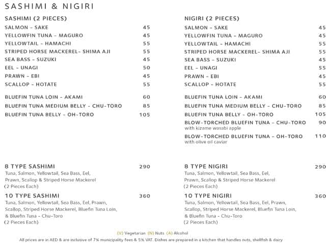 Menu at Asia Asia restaurant, Dubai, Dubai Marina Mall