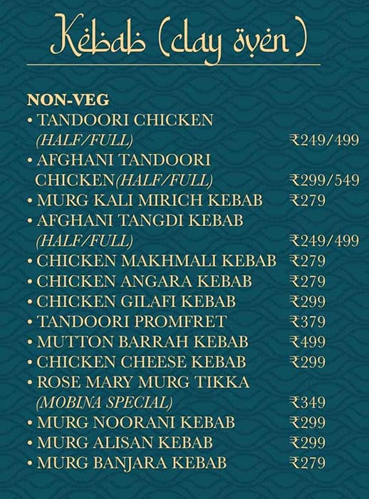 Menu of Mobina An Indo Arab Restaurant, Khardah, Kolkata