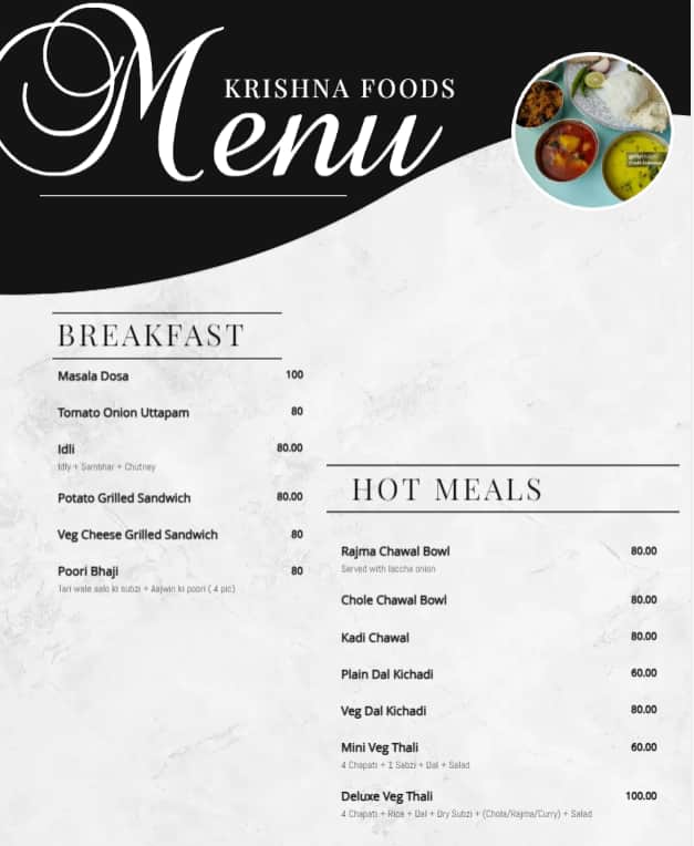 Menu of Krishna Food, Amrapali Dream Valley, Greater Noida