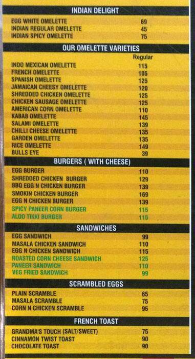 Menu at Bhook Bungalow, Visakhapatnam