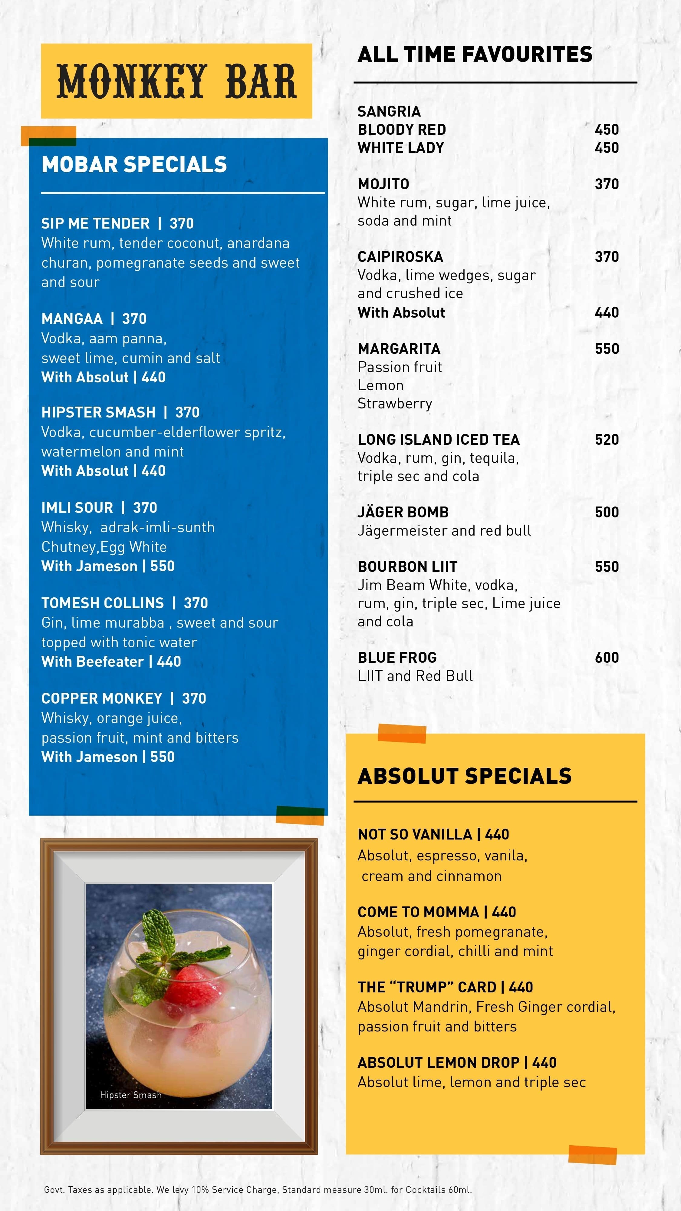 Menu at Monkey Bar, New Delhi, Local Shopping Complex