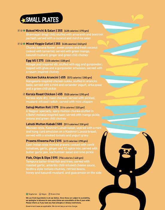 Menu of Monkey Bar, Vasant Kunj, New Delhi