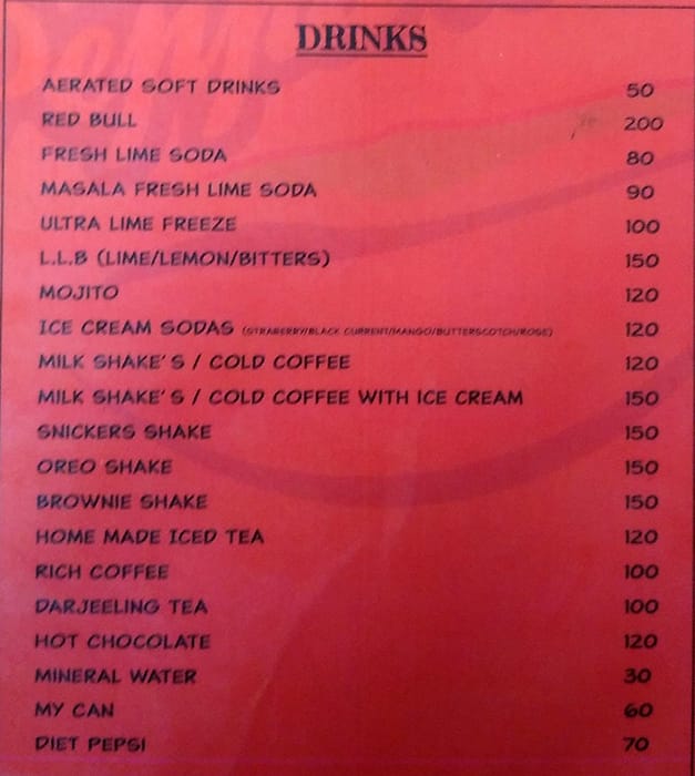 Menu at Peppa Zzing, Bengaluru, 1