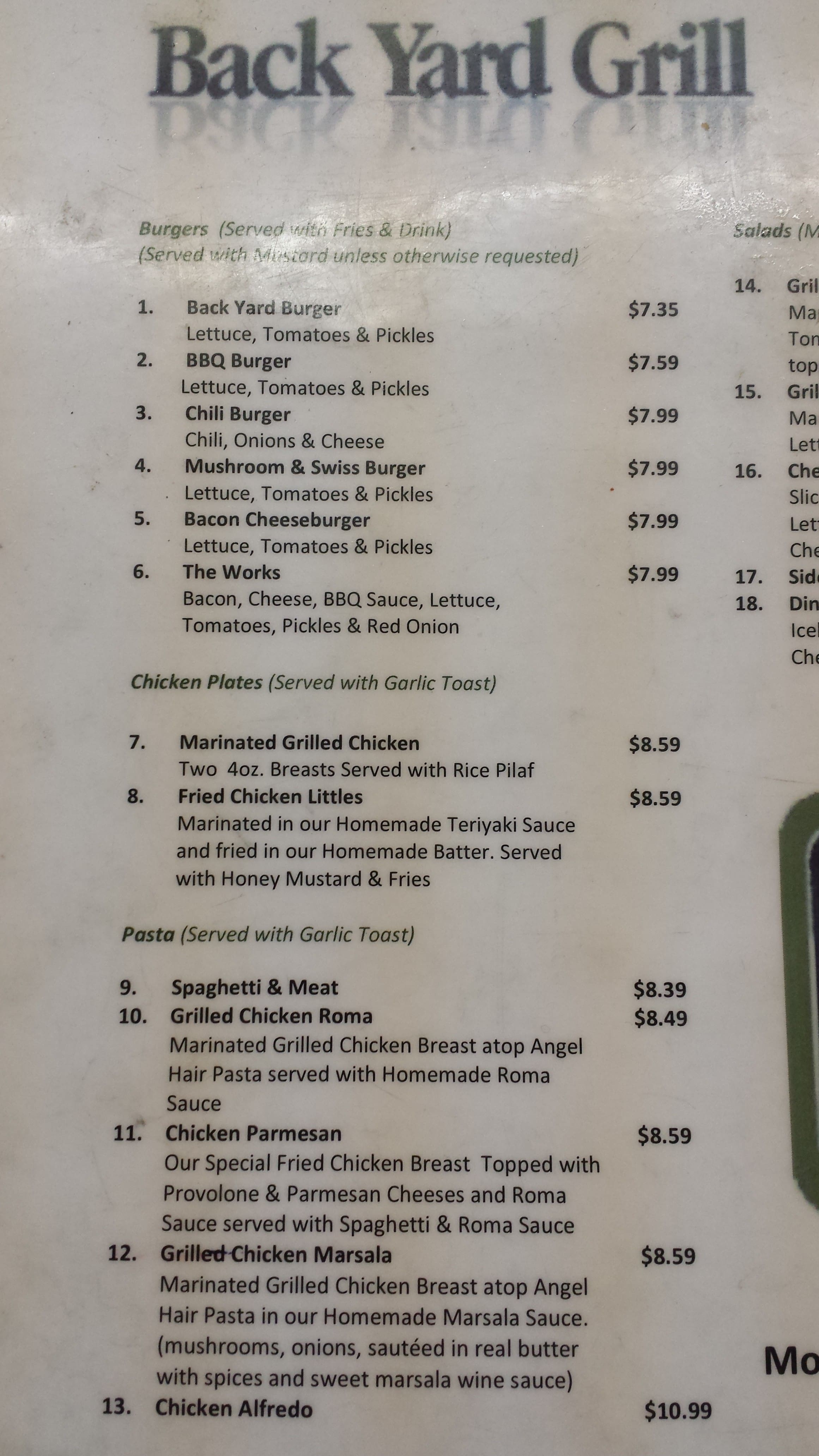 Menu at Backyard Gril restaurant, Del City