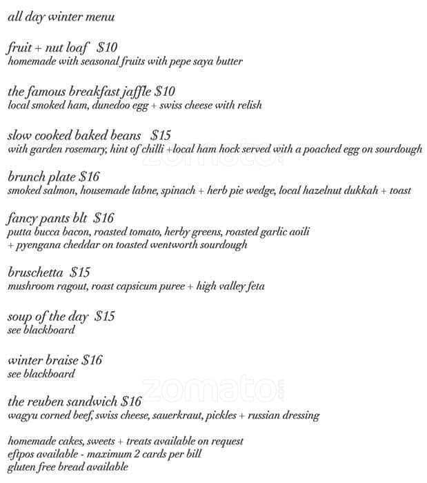 Menu at Alby & Esthers restaurant, Mudgee