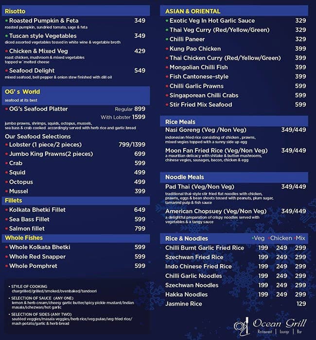 Menu of Ocean Grill, Sector 5, Salt Lake, Kolkata