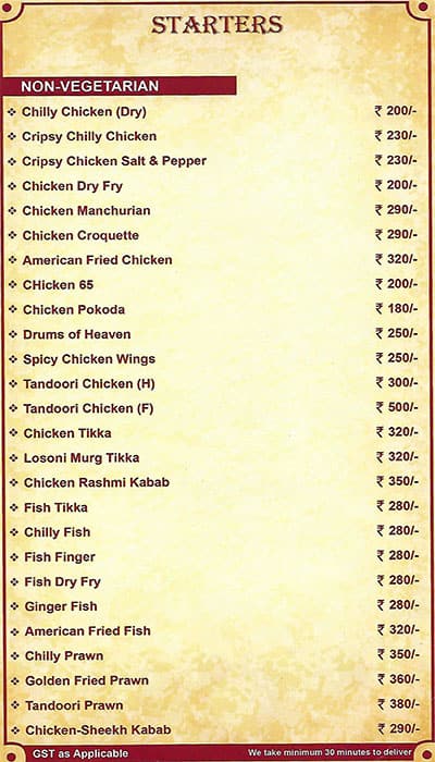 Menu at Temptation - Hotel Royal Heritage, Guwahati