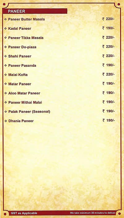 Menu at Temptation - Hotel Royal Heritage, Guwahati