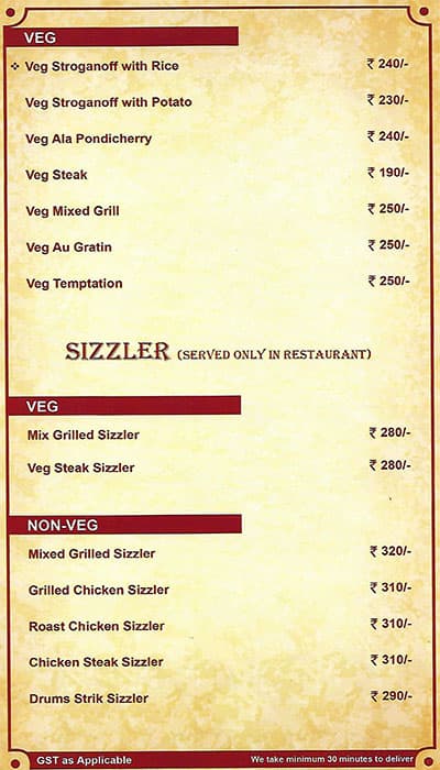 Menu at Temptation - Hotel Royal Heritage, Guwahati