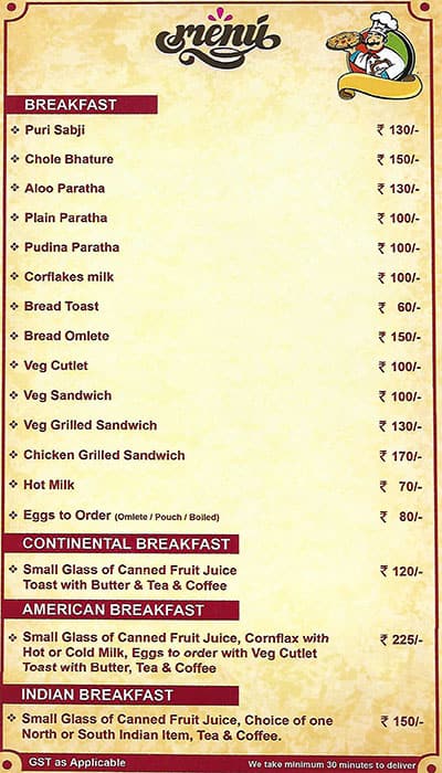 Menu at Temptation - Hotel Royal Heritage, Guwahati