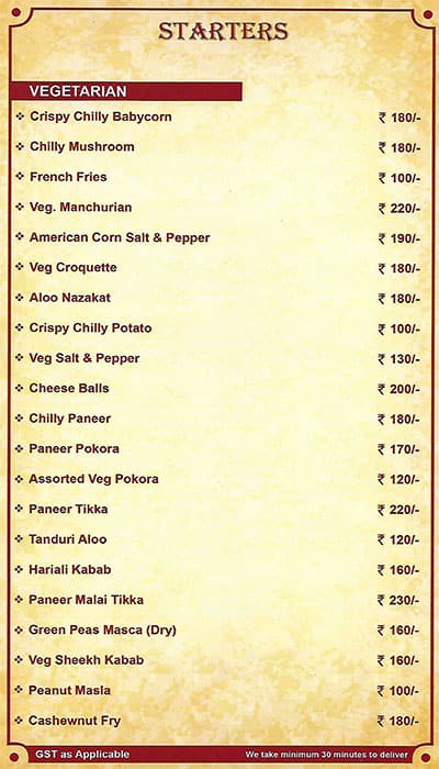 Menu at Temptation - Hotel Royal Heritage, Guwahati