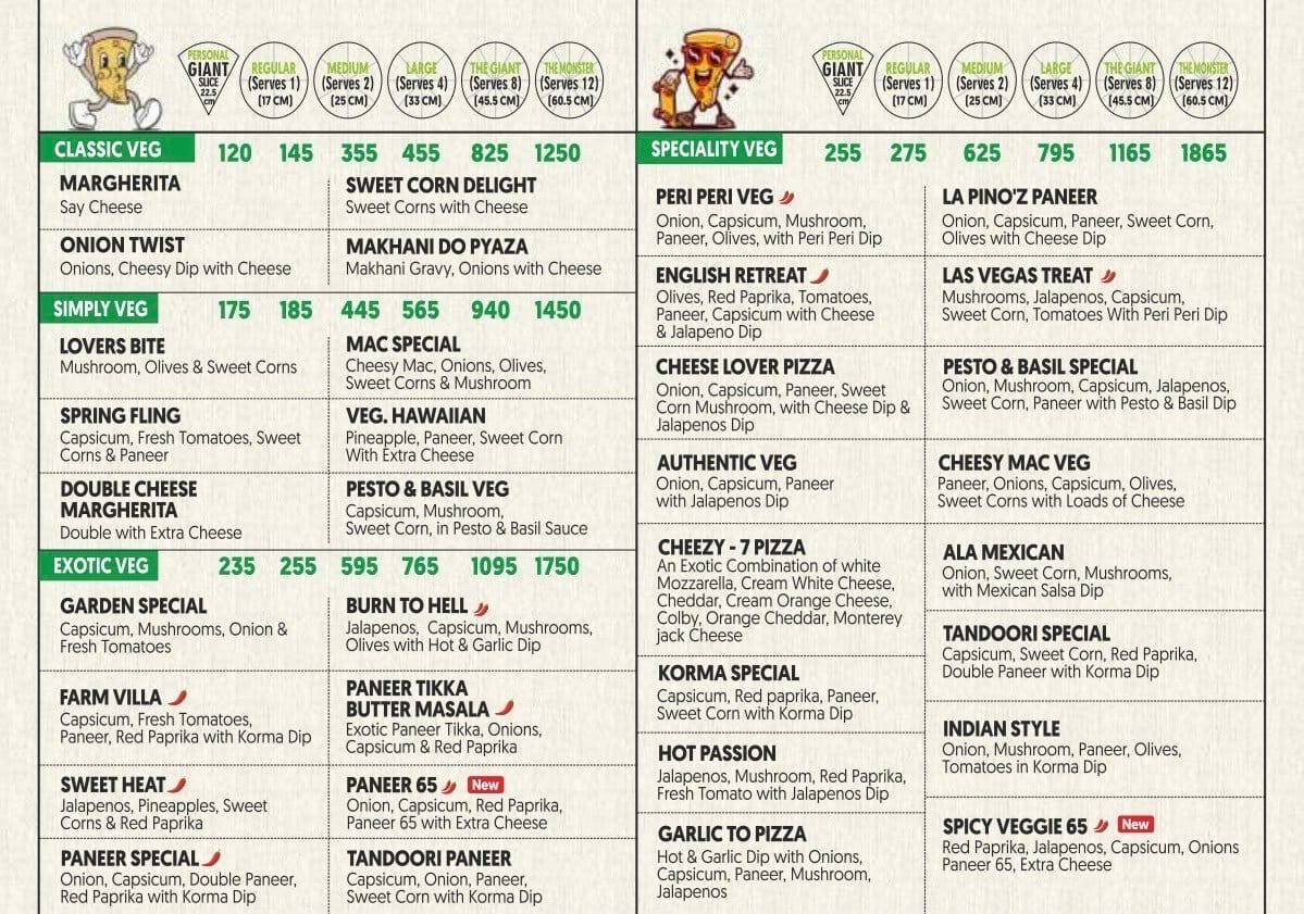 Menu of La Pino'z Pizza, Malad West, Mumbai