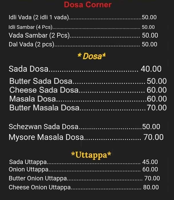 Menu of Shiv Shakti Dosa Corner, Khopat, Thane West, Thane