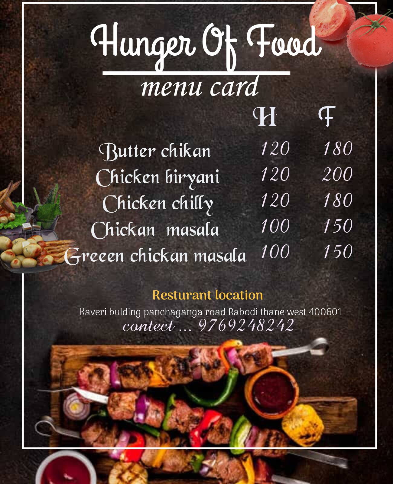 Menu of Hunger Of Food, Castle Mill, Thane West, Thane
