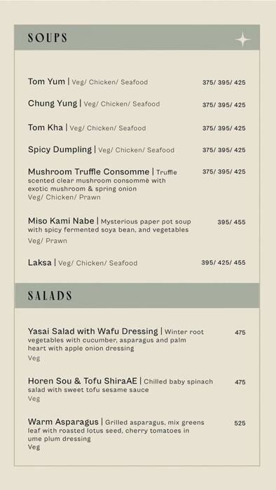 Menu of Taro, Jubilee Hills, Hyderabad