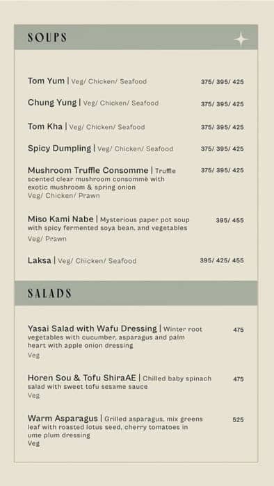 Menu of Taro, Jubilee Hills, Hyderabad