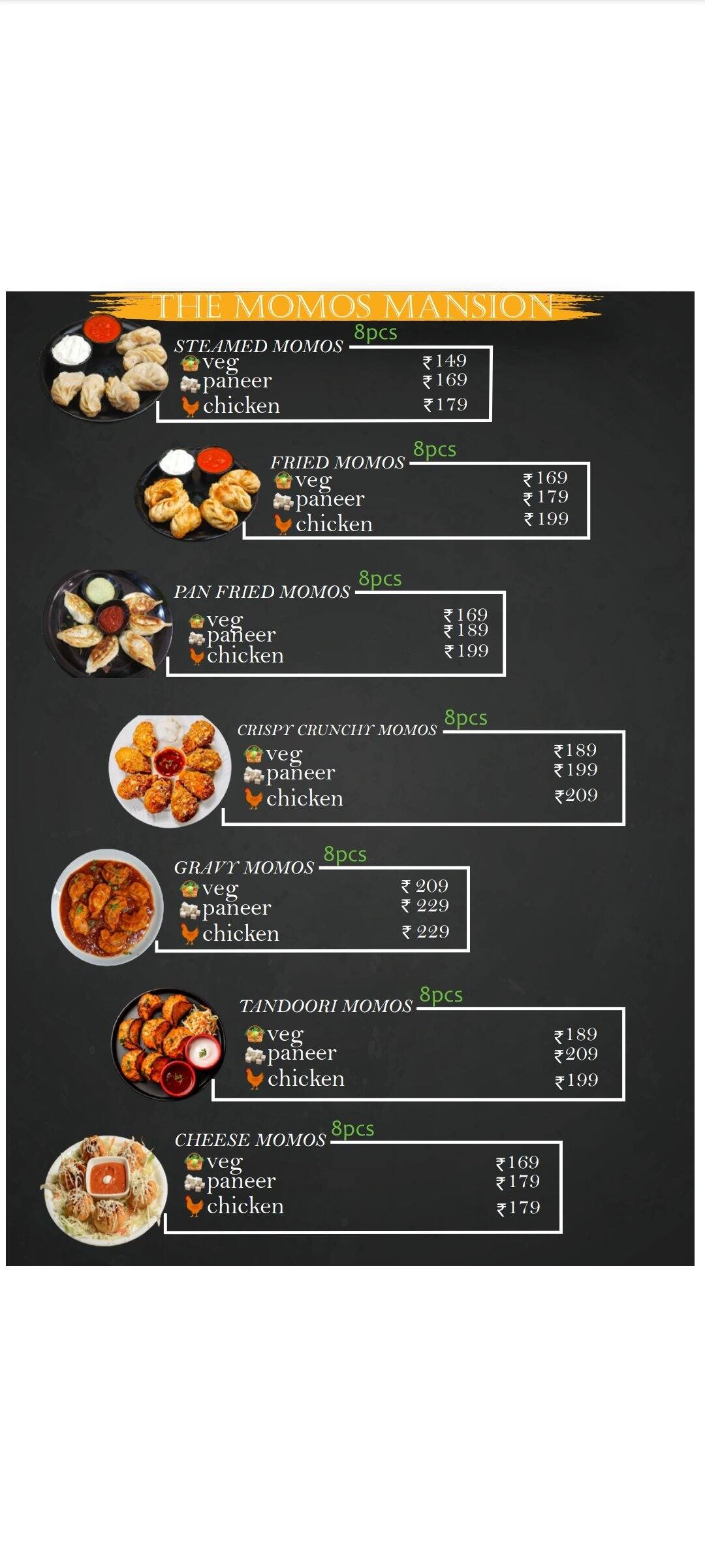 Menu of The Momos Mension, Jogeshwari, Mumbai