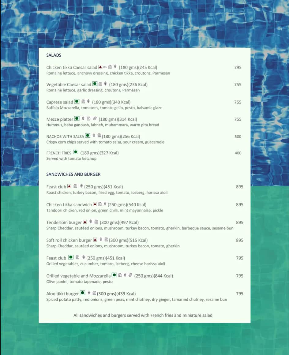 Menu of Plunge, Whitefield, Bangalore