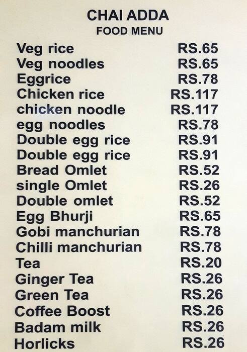 Menu of CHAI ADDA, Bommasandra, Bangalore
