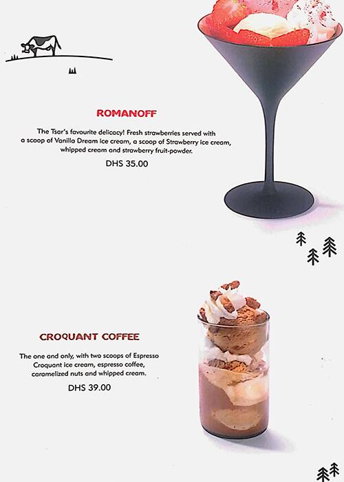 Menu at Movenpick Ice Cream cafe, Abu Dhabi, Nation towers