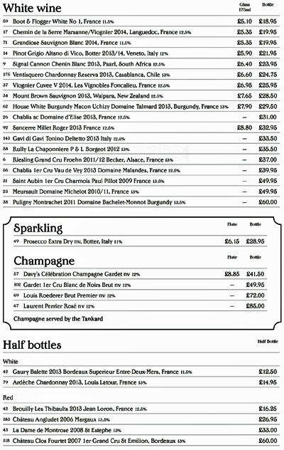 Menu at The Boot & Flogger pub & bar, London