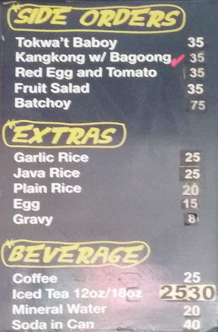 Carta del restaurante Sinangag Express, Makati, H237+3PH