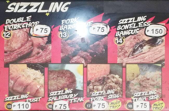 Menu at The Original Sinangag Express restaurant, Makati