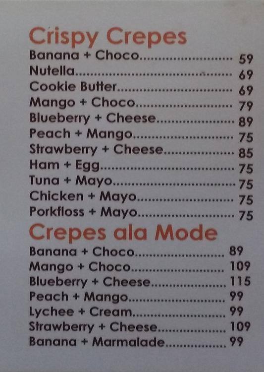 Menu at Crepes & Waffle, Manila