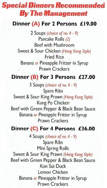 Menu at Lee Palace restaurant, Glasgow