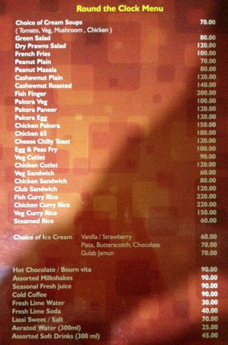 Menu at Chimes, Kochi, 30/1156