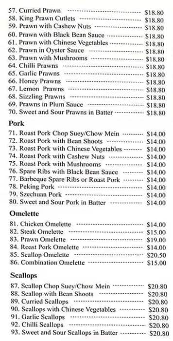 Menu at Diamond Palace Restaurant, Sunshine