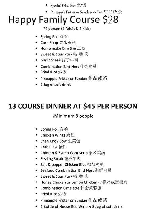 Menu at Diamond Palace Restaurant, Sunshine