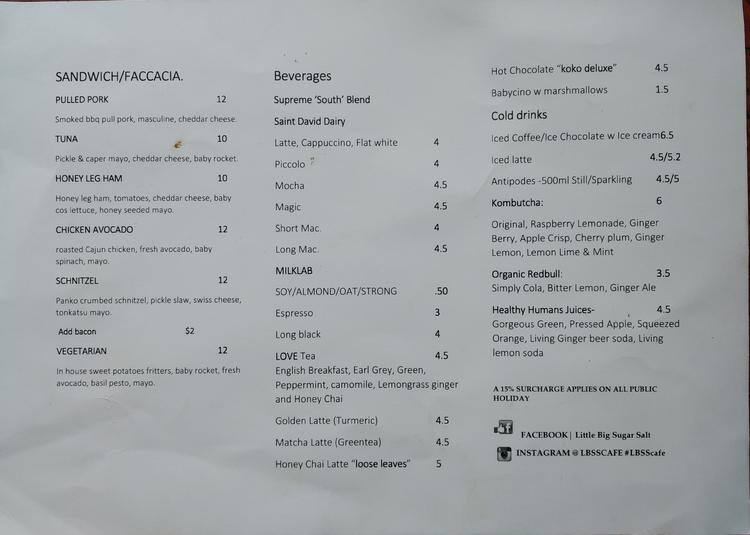 Menu at Little Big Sugar Salt cafe, Abbotsford