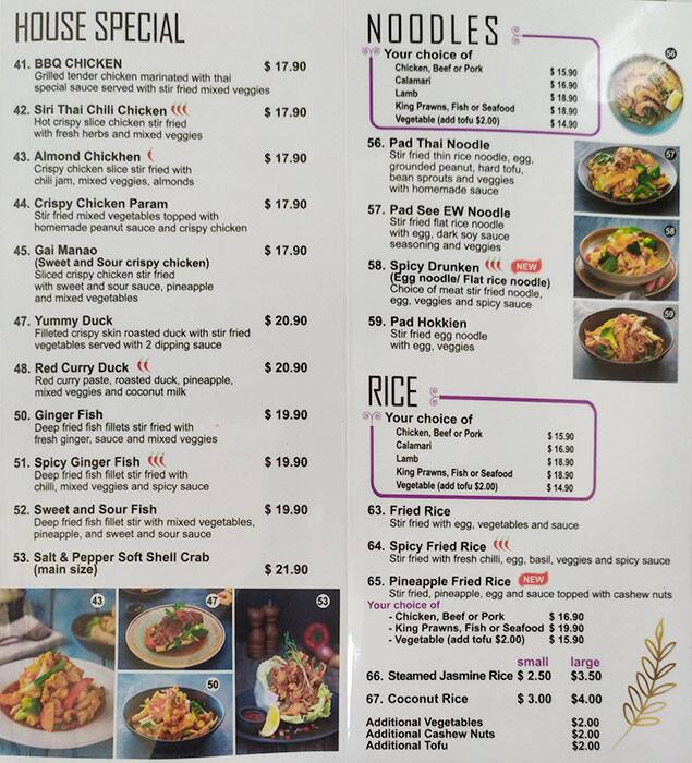 Menu at Siri Thai Restaurant, Alderley