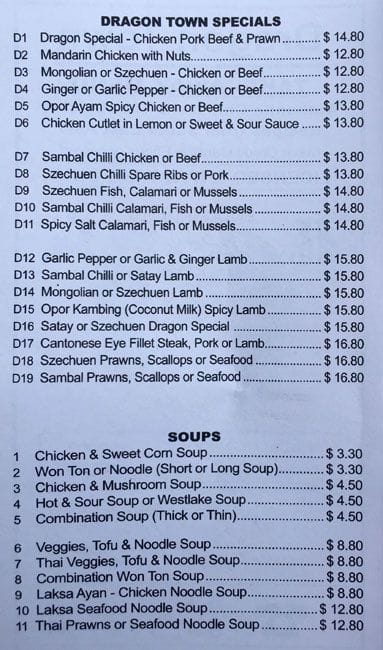 Menu at Dragon Town Chinese & Thai Restaurant, Mornington