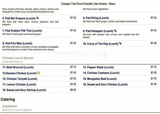 Menu at Chong's Korean Restaurant, San Antonio