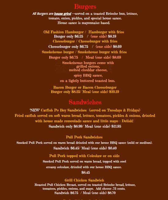 Menu at Southern Grill restaurant, Tukwila