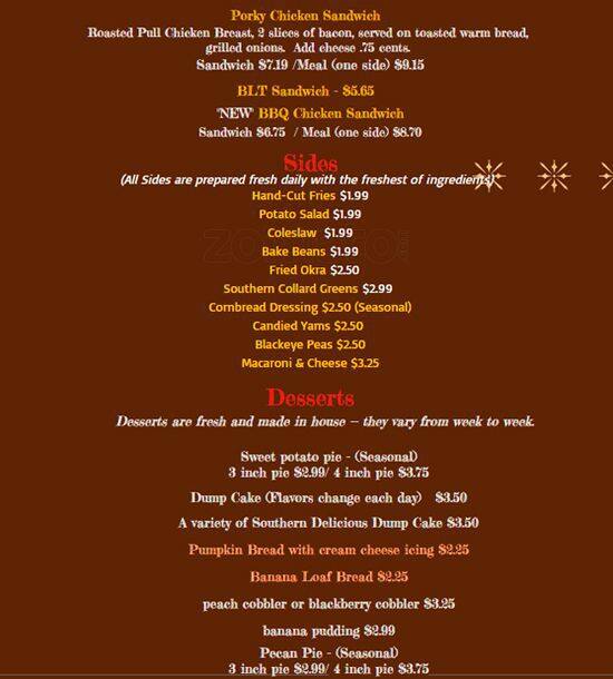 Menu at Southern Grill restaurant, Tukwila