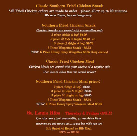 Menu at Southern Grill restaurant, Tukwila